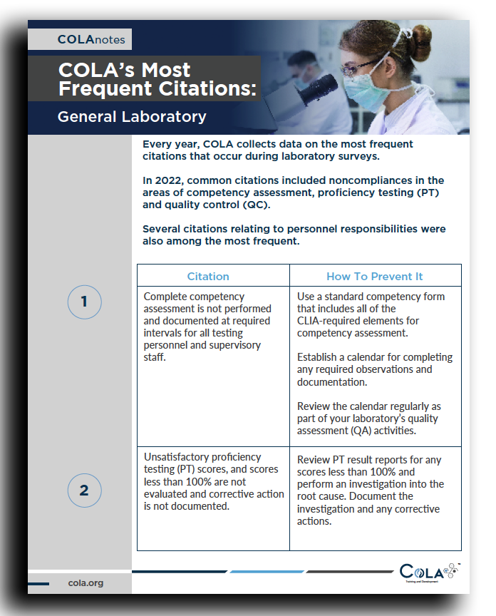 COLAnotes - COLA’s Most Frequent Citations- General Laboratory